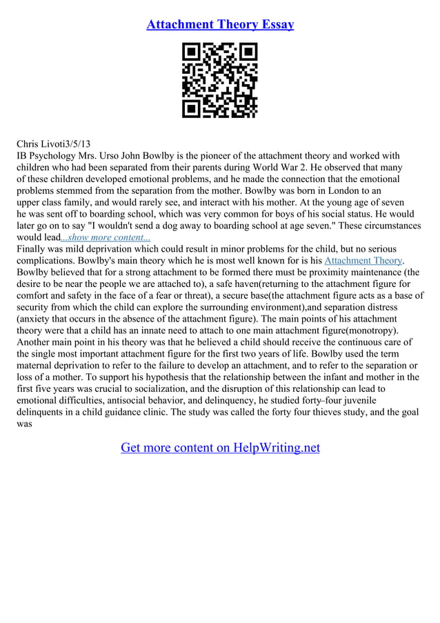 Essays Attachment Theory | PDF