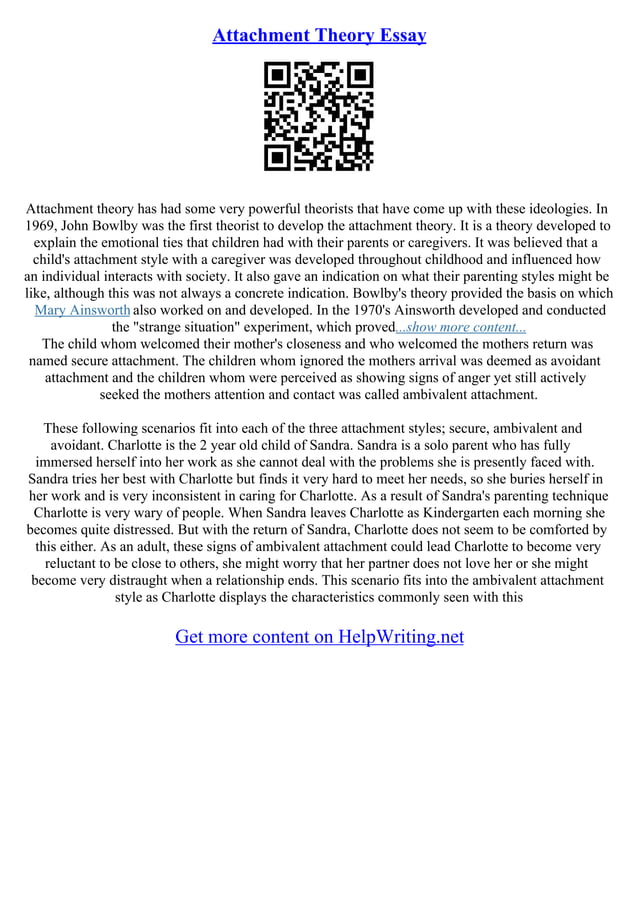 Essays Attachment Theory | PDF