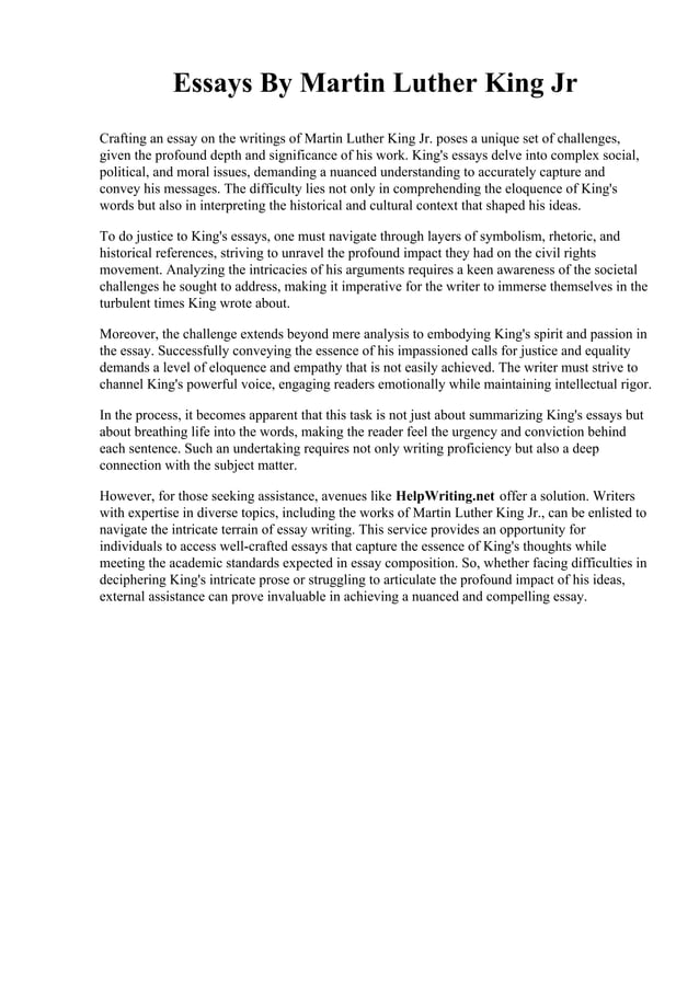 Essays By Martin Luther King Jr. Central Baptist College | PDF