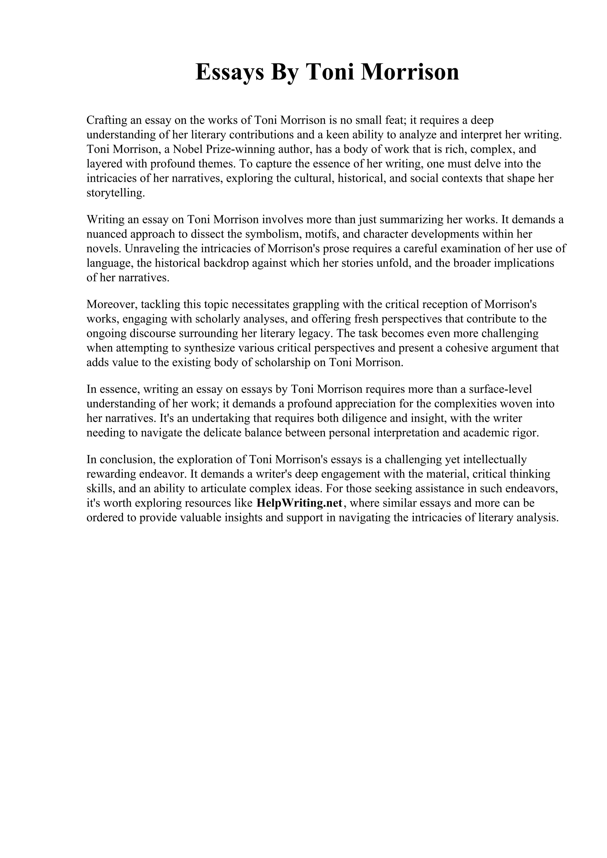 Essays By Toni Morrison | PDF