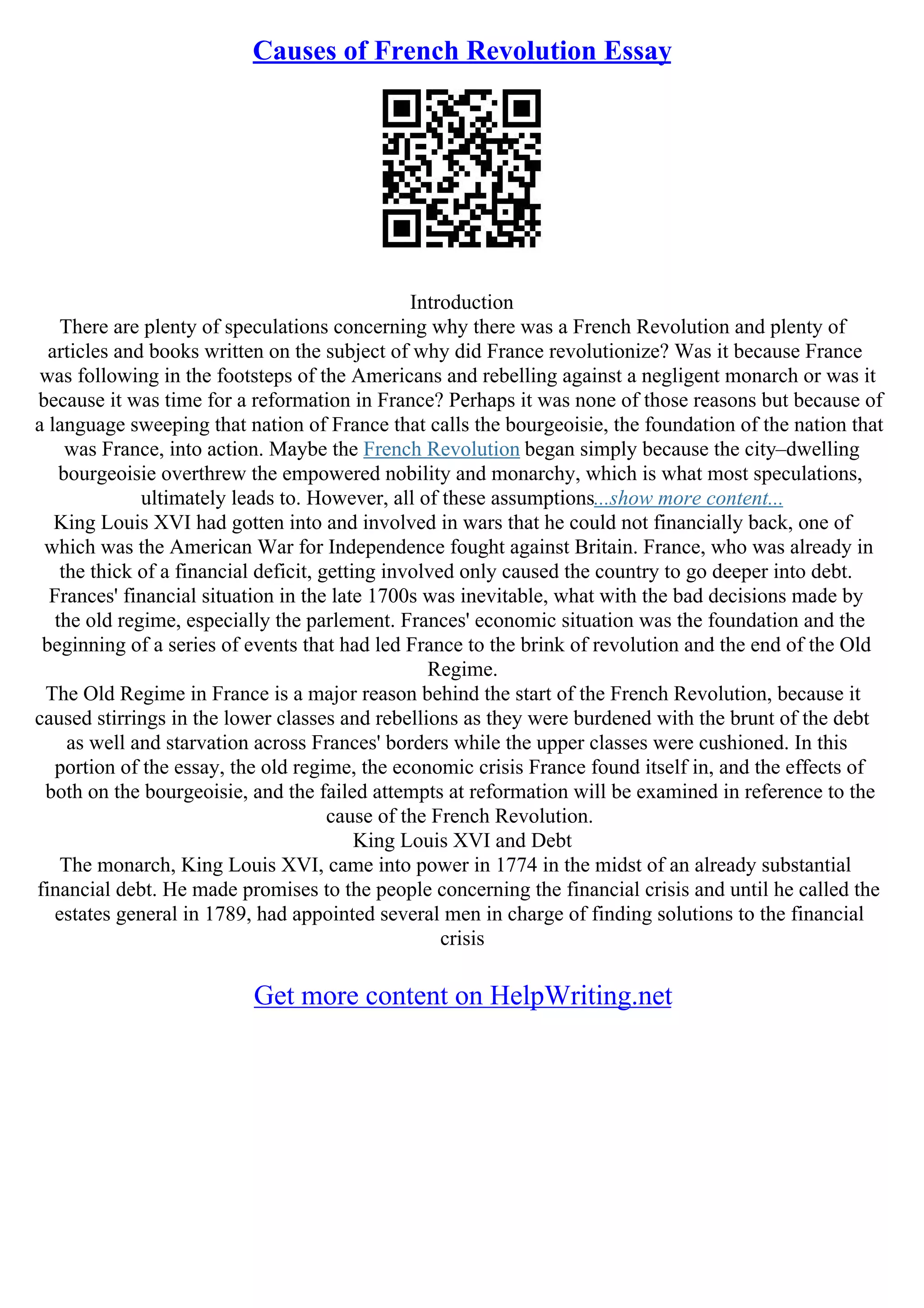 Essays Causes Of The French Revolution | PDF