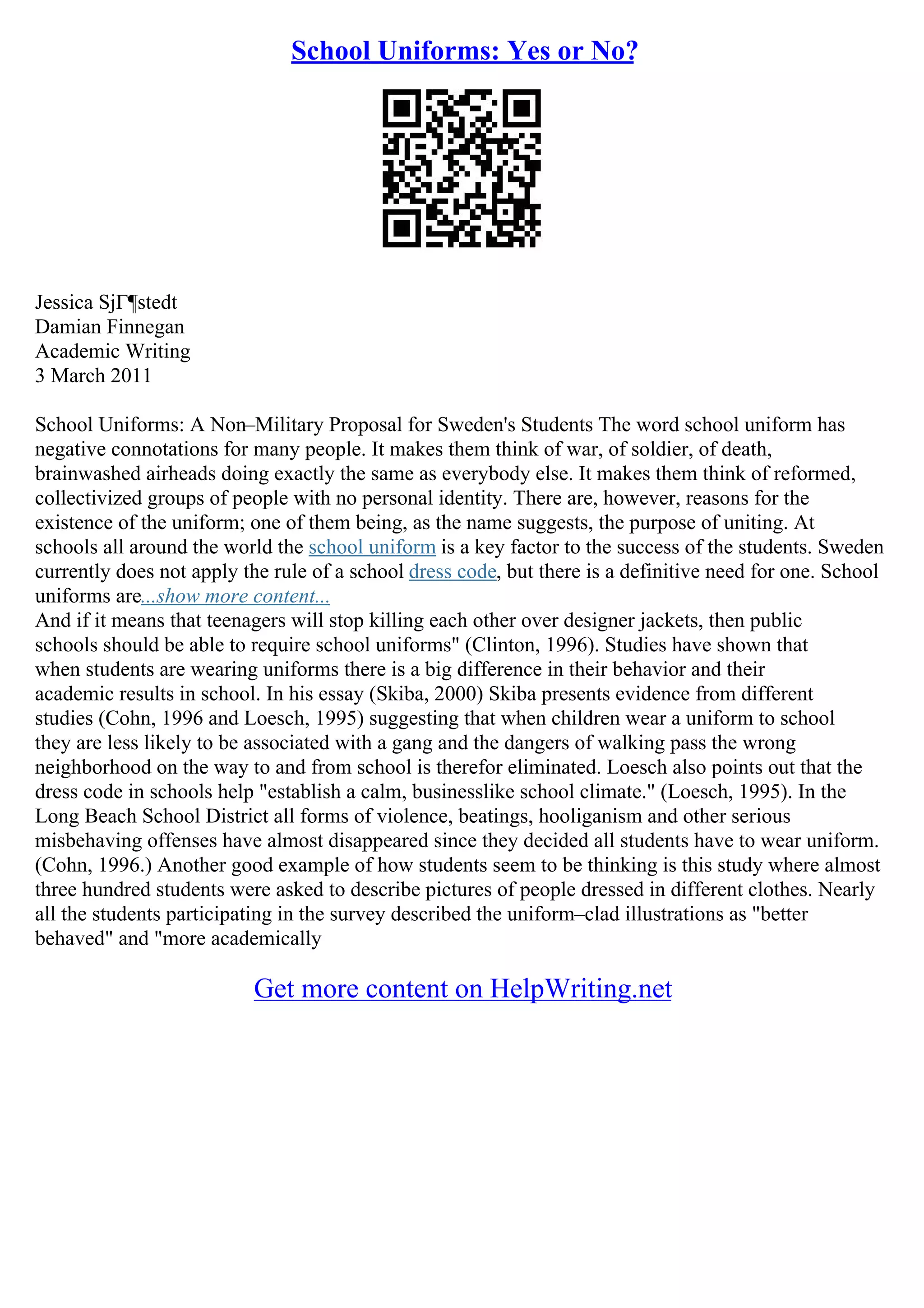 Essay School Uniforms | PDF