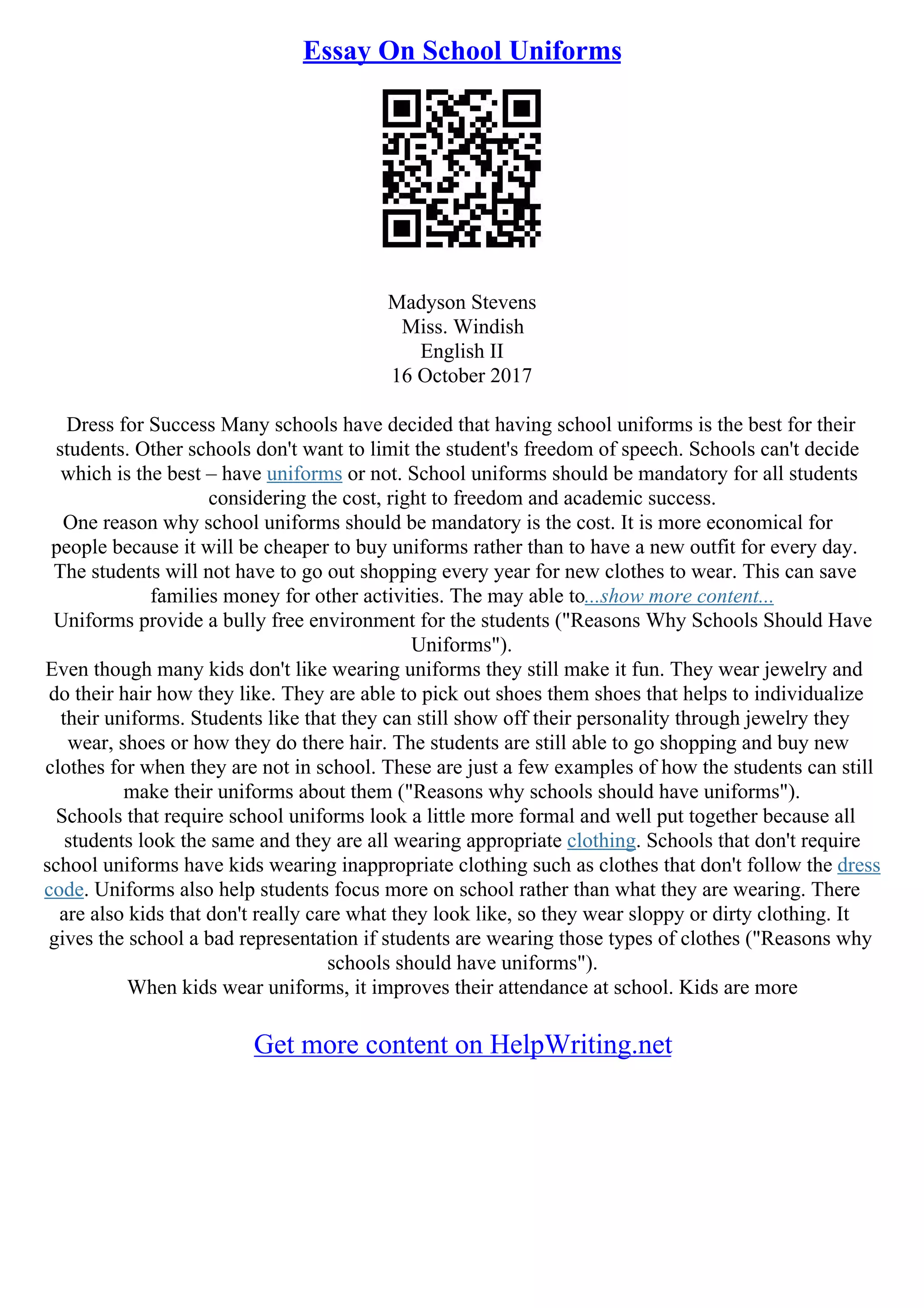 Essay School Uniforms | PDF