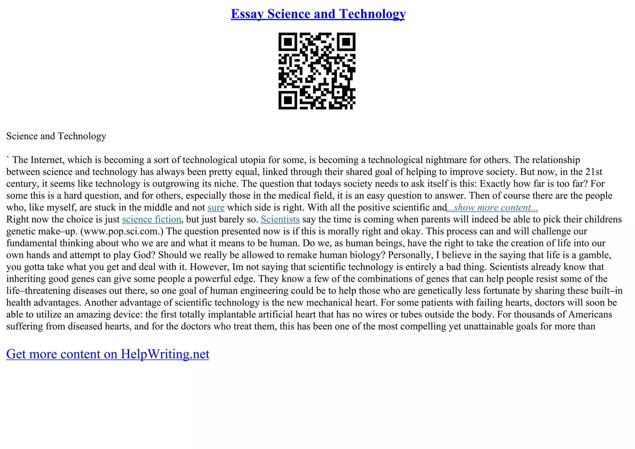 Essay Science And Technology | PPT