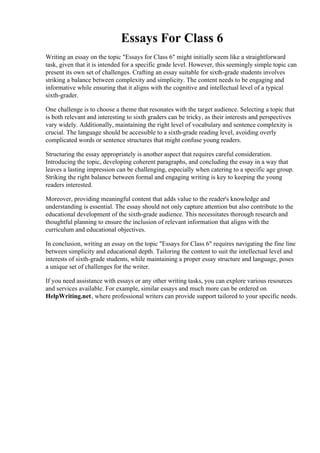 Essays For Class 6 | PDF | Homework and Study | Education