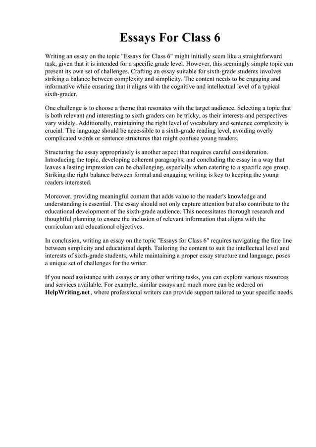Essays For Class 6 | PDF | Homework and Study | Education