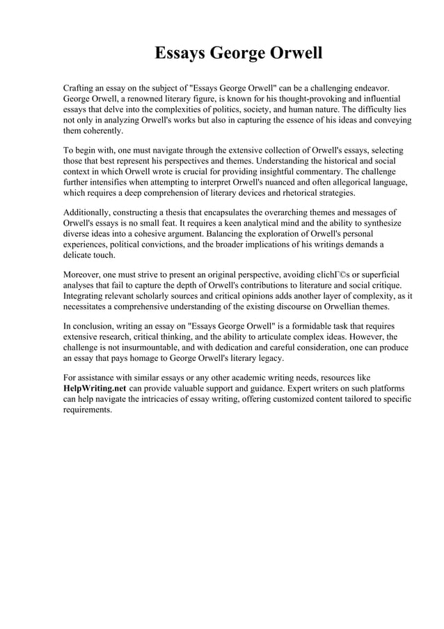 Essays George Orwell.pdf | Homework and Study | Education