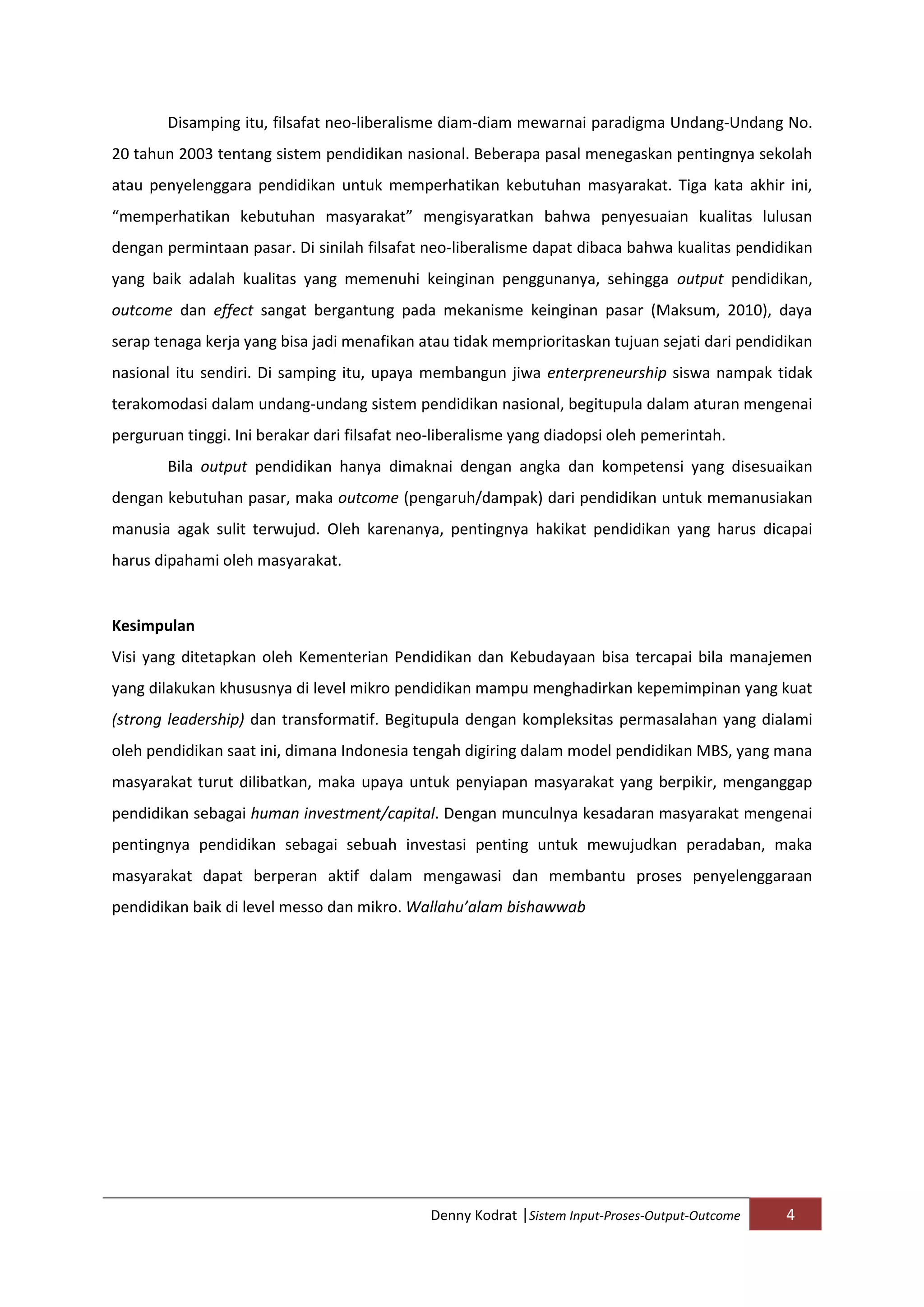 SIstem input-proses-output-outcome pendidikan bermutu | DOCX