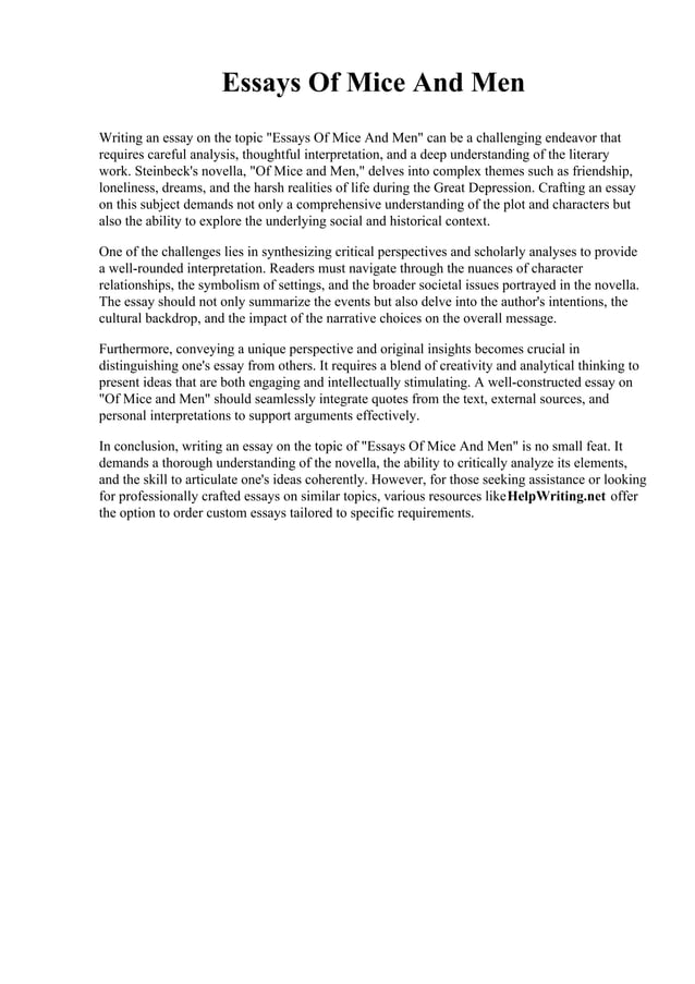 Essays Of Mice And Men. Touro College Jacob D. Fuchsberg Law Center | PDF