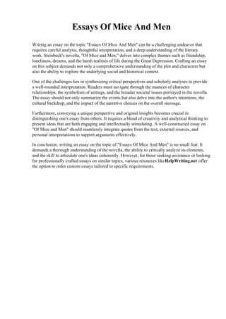 Essays Of Mice And Men. Touro College Jacob D. Fuchsberg Law Center | PDF