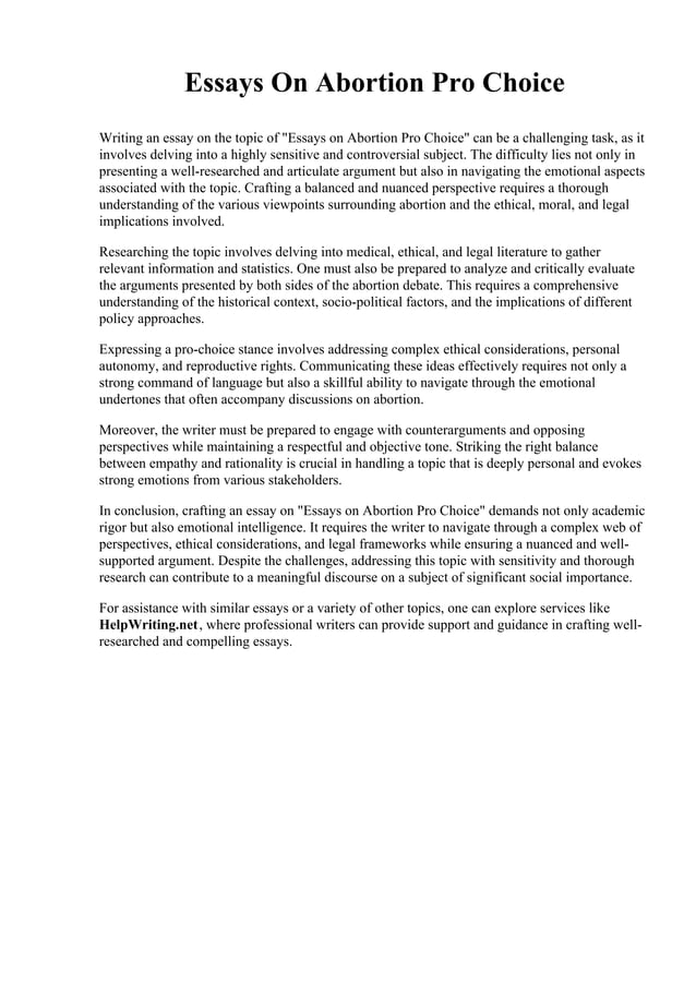 Essays On Abortion Pro Choice. University of Montevallo | PDF