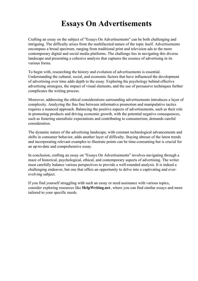 Essays On Advertisements | PDF