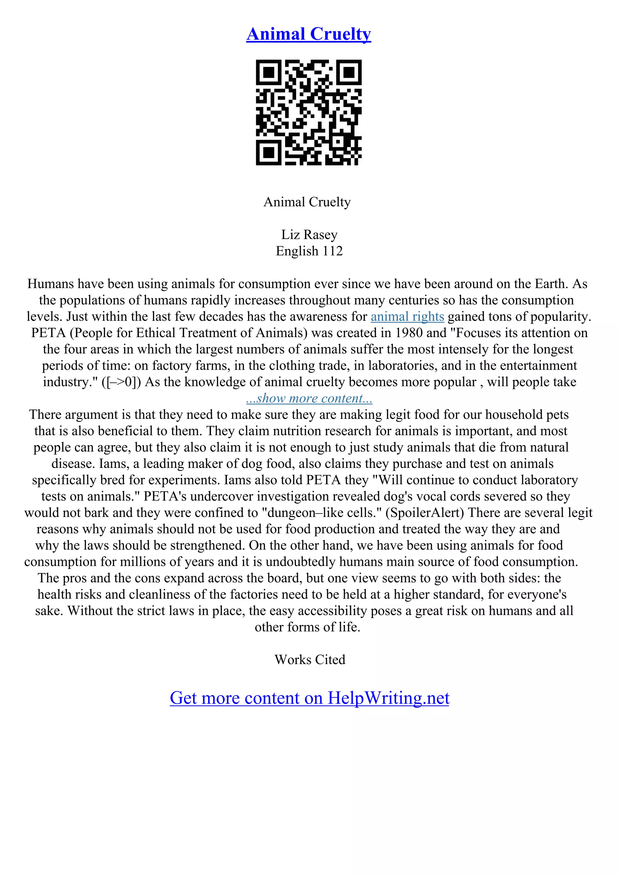 Essays On Animal Cruelty | PDF