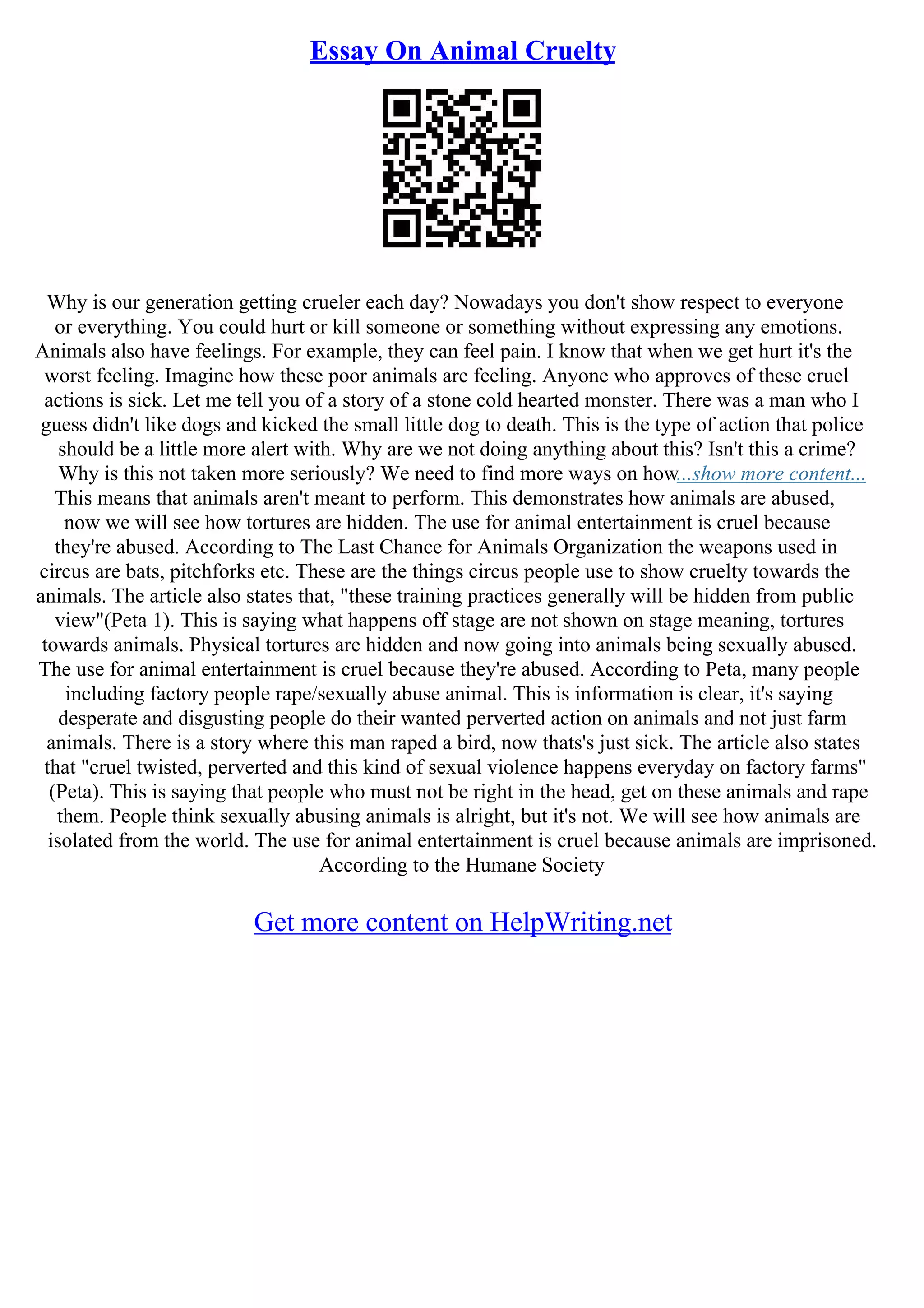 Essays On Animal Cruelty | PDF