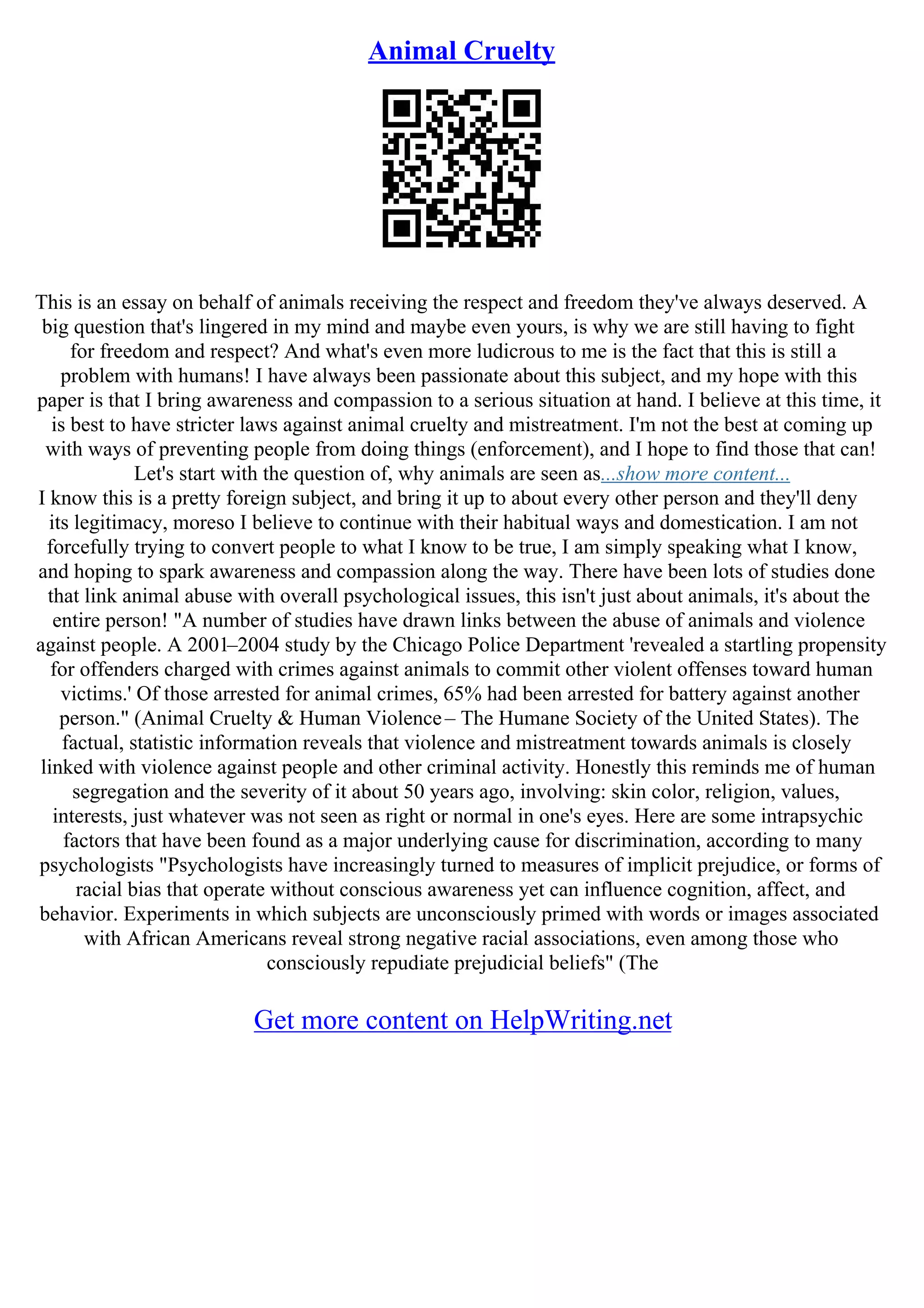 Essays On Animal Cruelty | PDF