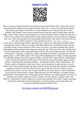 Essays On Animal Cruelty | PDF