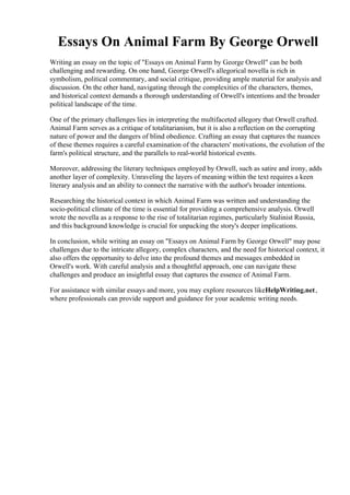 Essays On Animal Farm By George Orwell. 19/20 George Orwell Animal Farm ...
