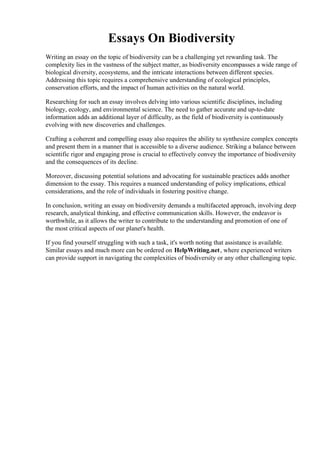 Essays On Biodiversity. Biodiversity Conservation Issues Essay Example ...