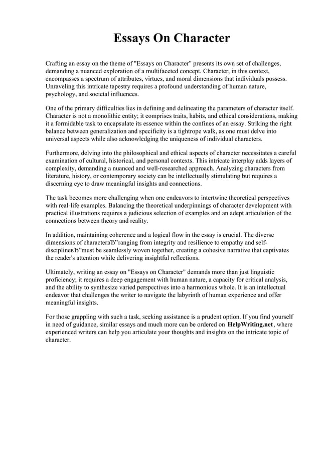 Essays On Character. Victor Valley College | PDF | Hobbies & Interests