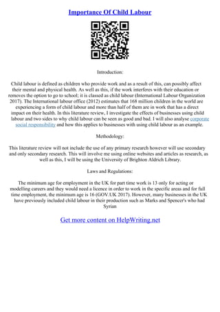 Essays On Child Labour | PDF