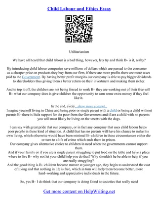 Essays On Child Labour | PDF