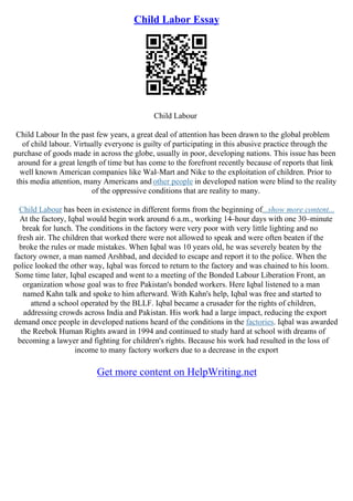 Essays On Child Labour | PDF