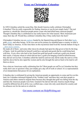 Essays On Christopher Columbus | PDF
