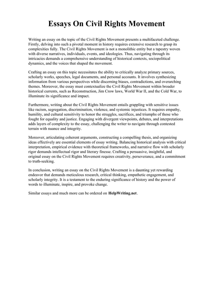 Essays On Civil Rights Movement. Capital University | PDF
