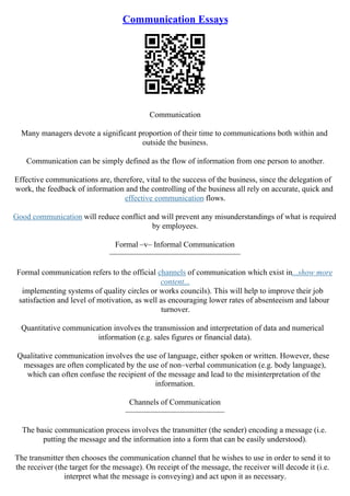 Essays On Communication | PDF