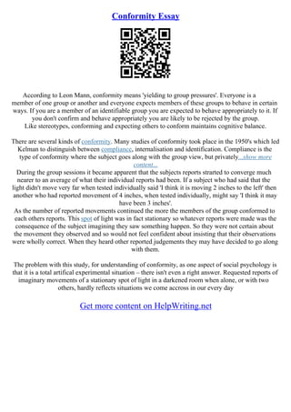 Essays On Conformity | PDF