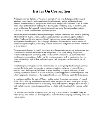 Essays On Corruption | PDF