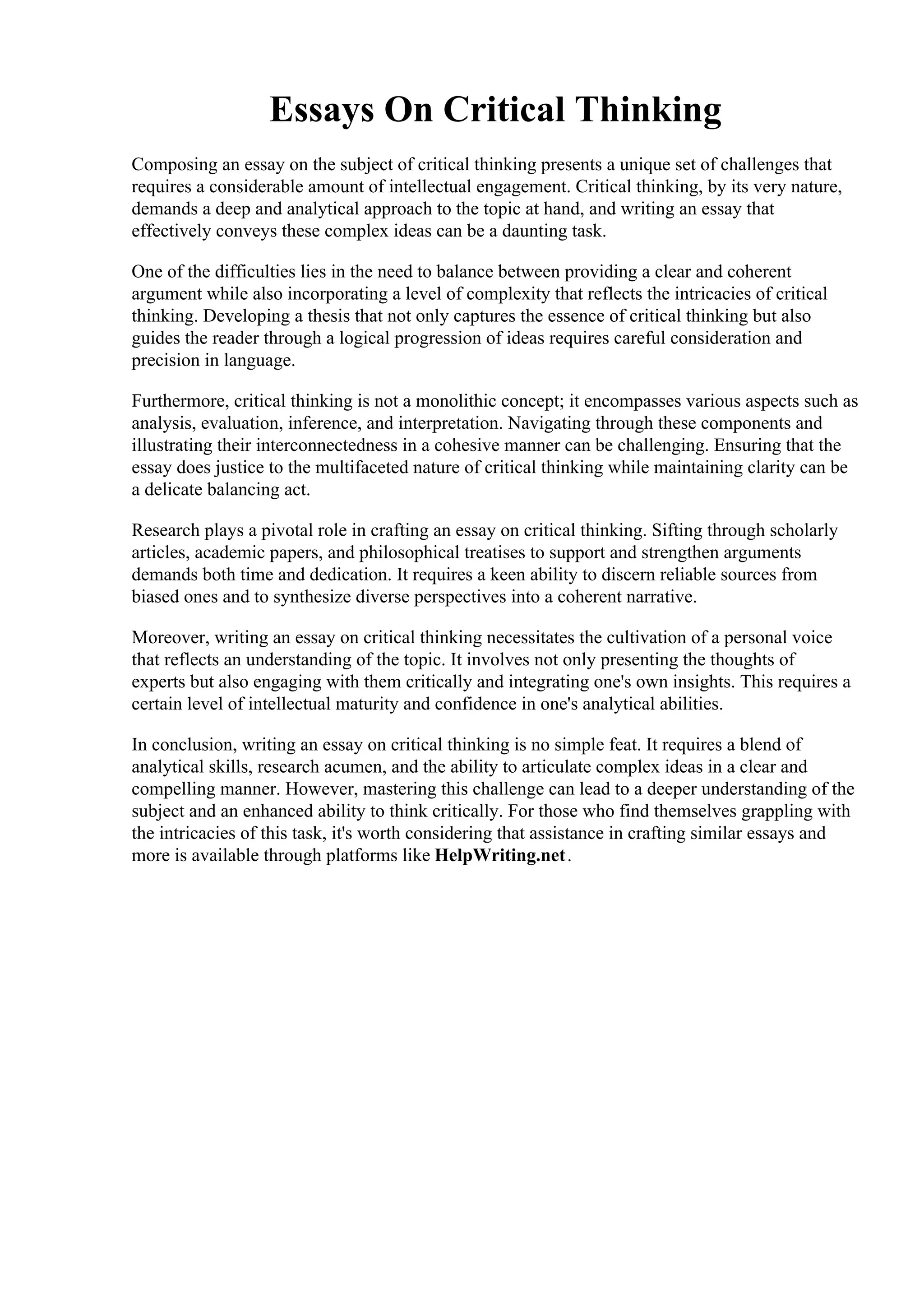 Essays On Critical Thinking. essay examples: Critical Thinking Essay | PDF