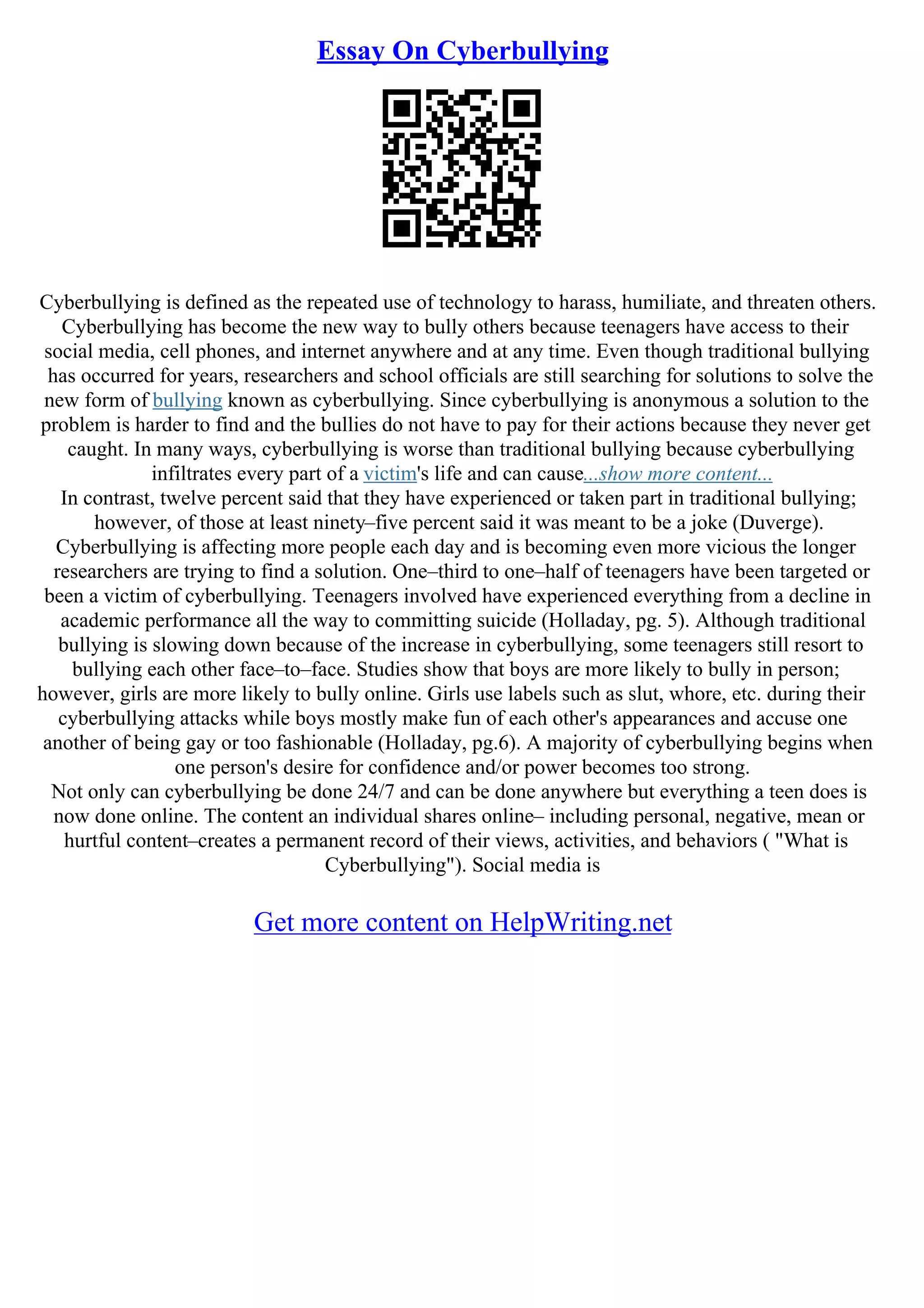Essays On Cyber Bullying | PDF