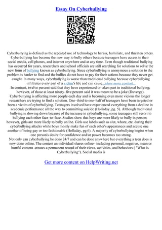 Essays On Cyber Bullying | PDF