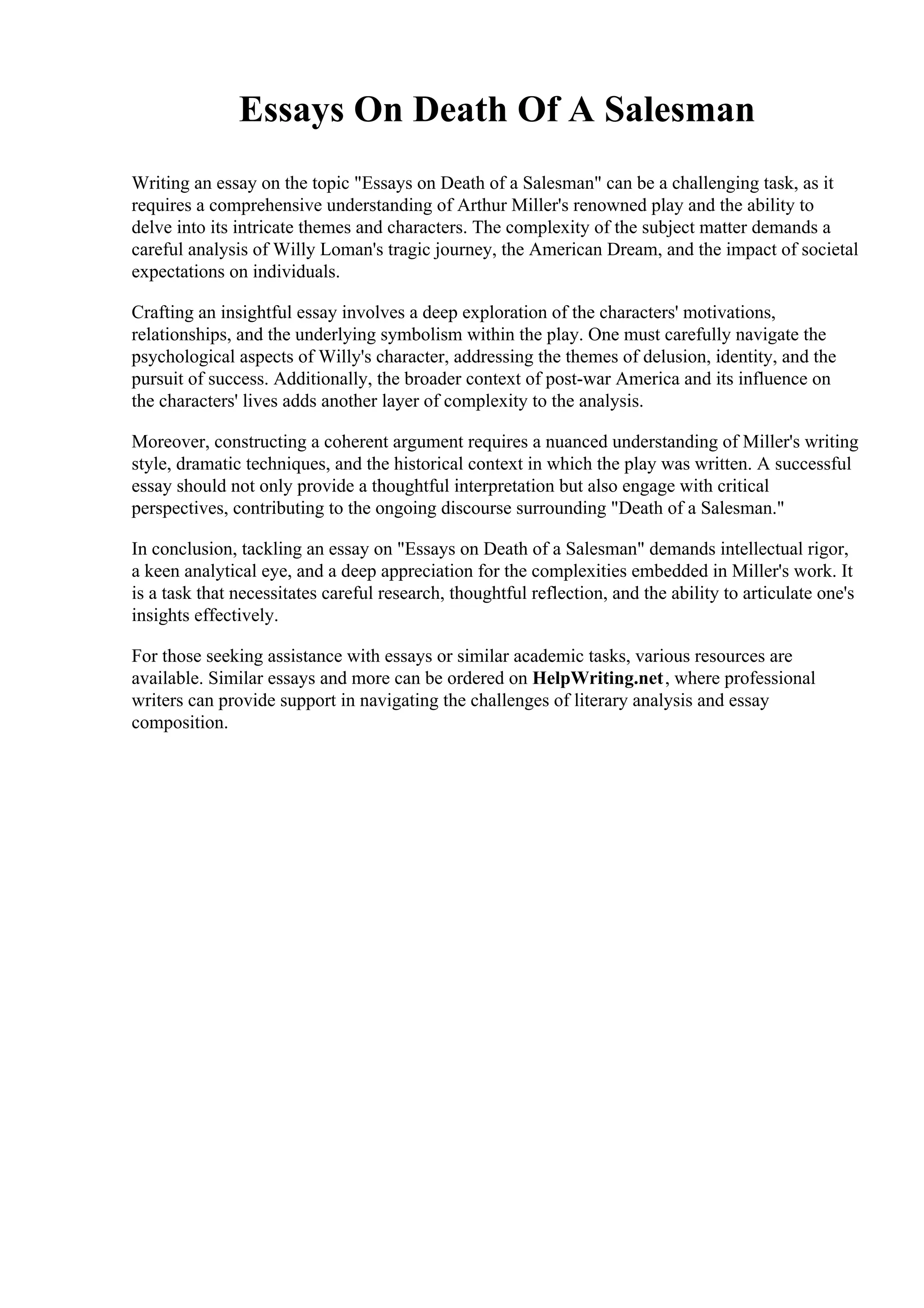 Essays On Death Of A Salesman. Flagler College | PDF