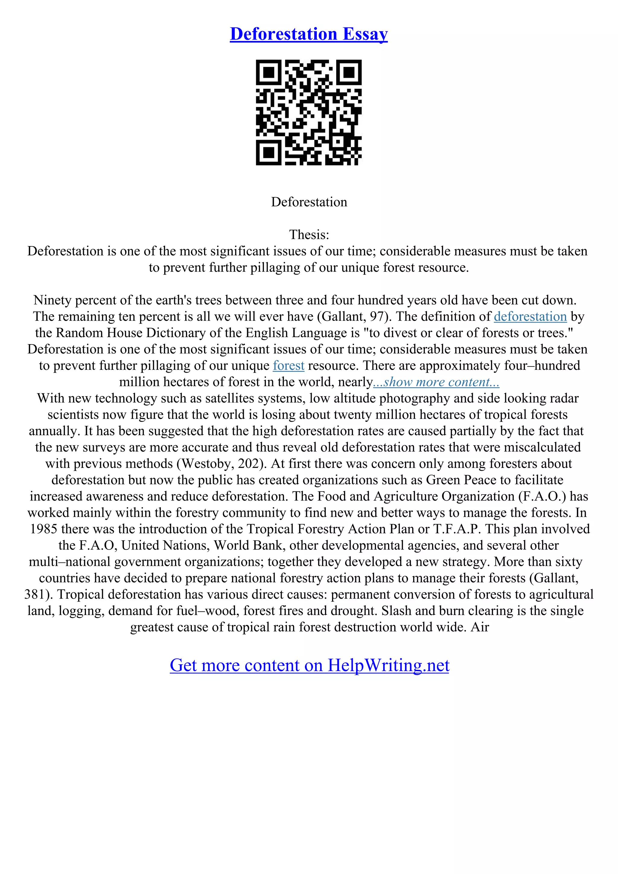 Essays On Deforestation | PDF