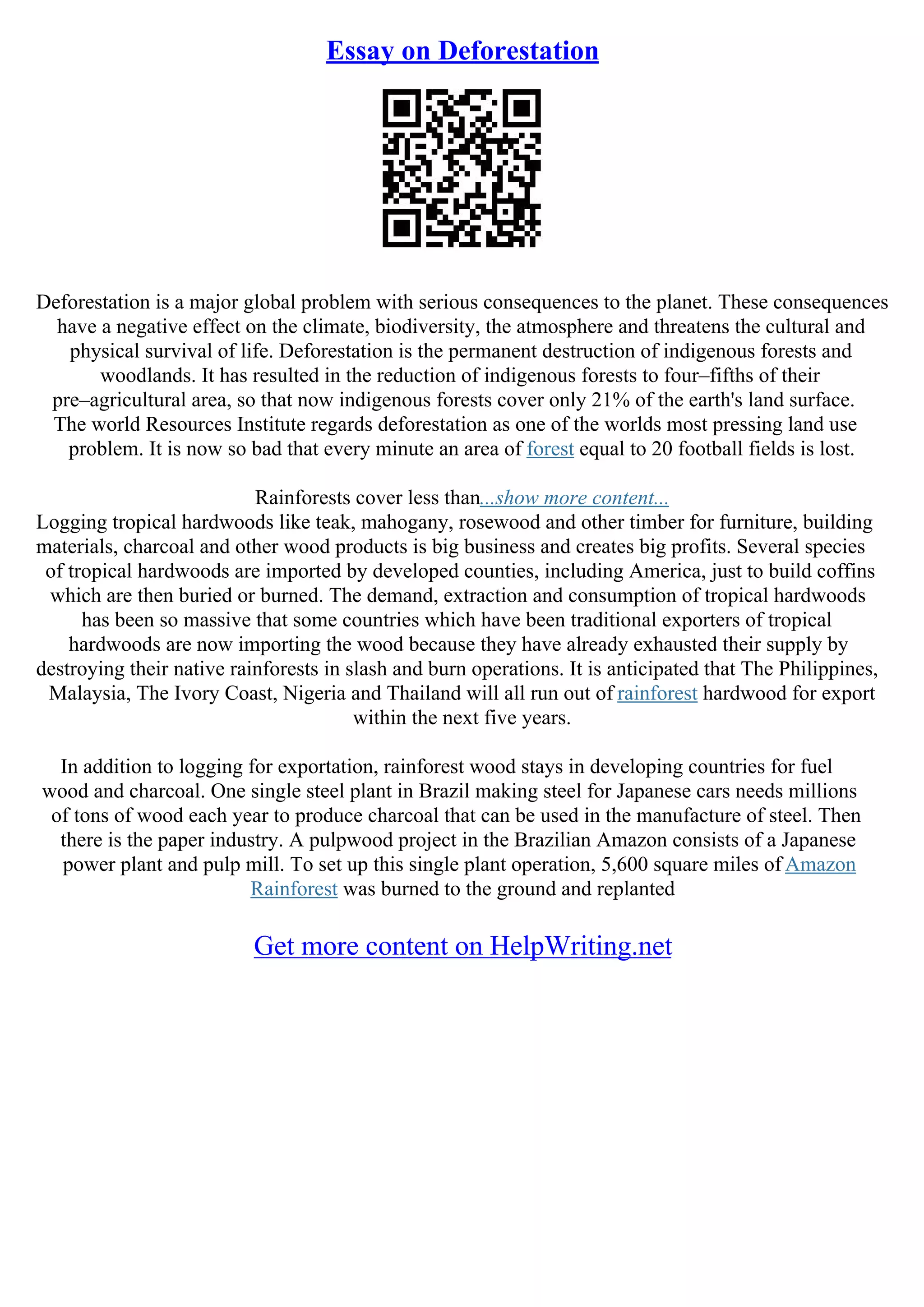 Essays On Deforestation | PDF