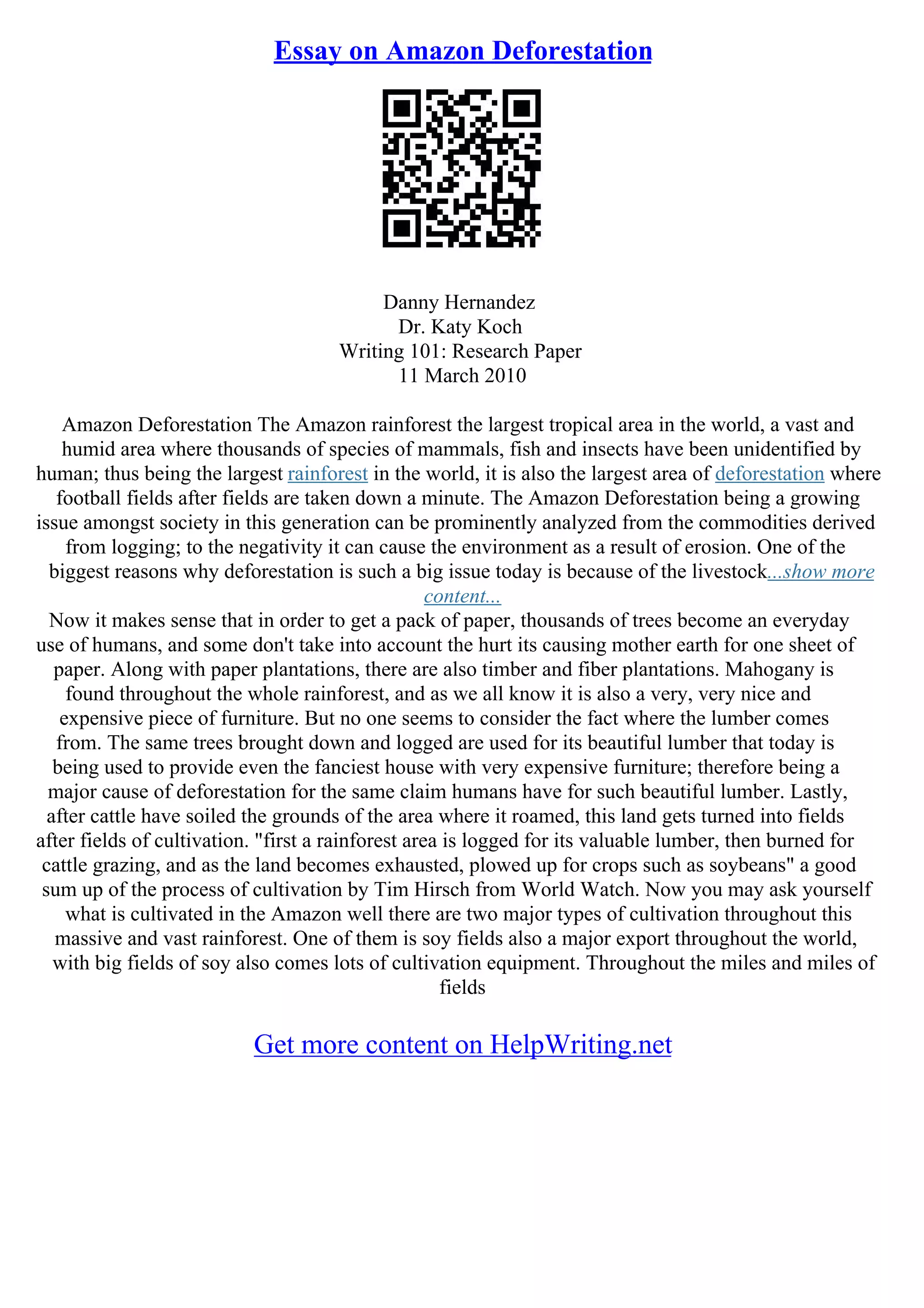 Essays On Deforestation | PDF