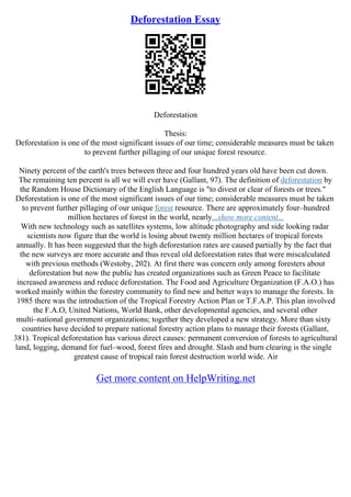 Essays On Deforestation | PDF | Agriculture | Industries