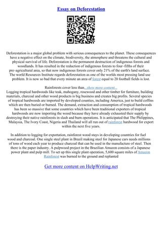 Essays On Deforestation | PDF | Agriculture | Industries