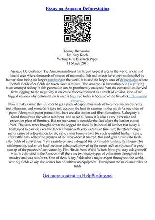 Essays On Deforestation | PDF | Agriculture | Industries