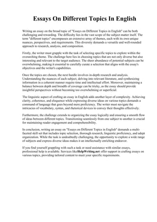 Essays On Different Topics In English. Central Georgia Technical ...
