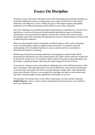 Essays On Discipline | PDF | Educational Assessment | Education