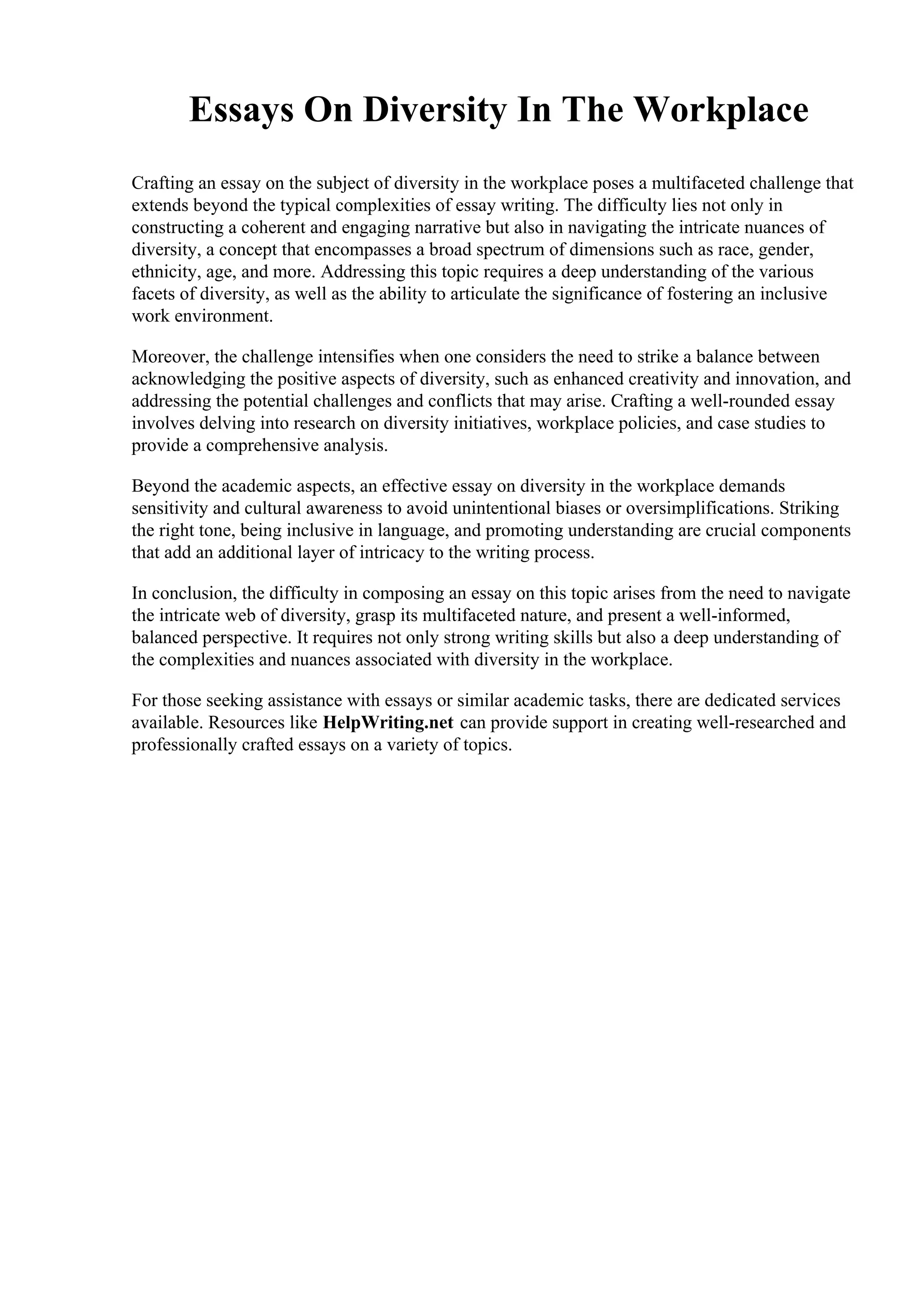 Essays On Diversity In The Workplace.pdf