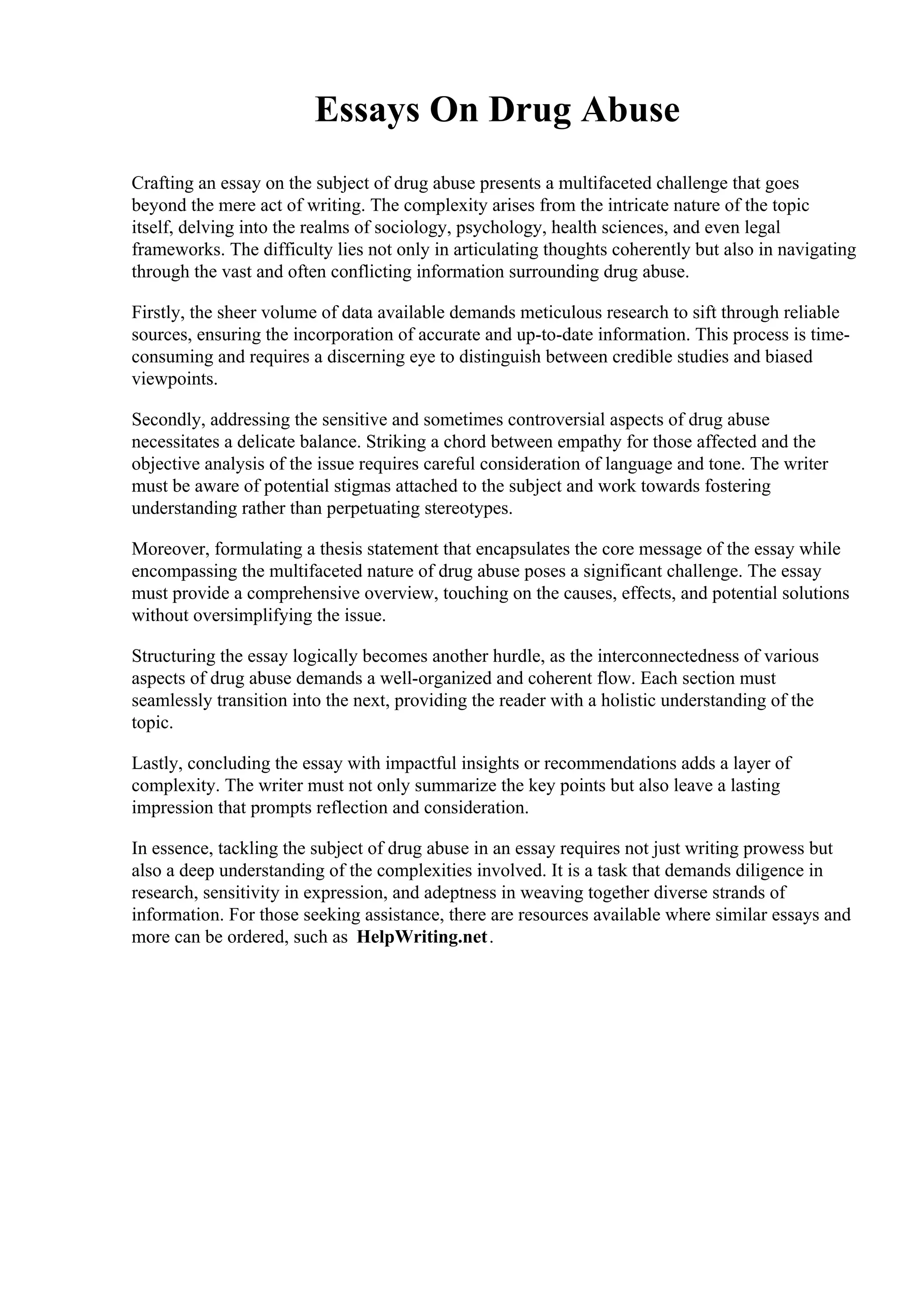 Essays On Drug Abuse. Southern Union State Community College | PDF