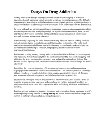 Essays On Drug Addiction. Drug Abuse Essay PDF Psychoactive Drugs ...