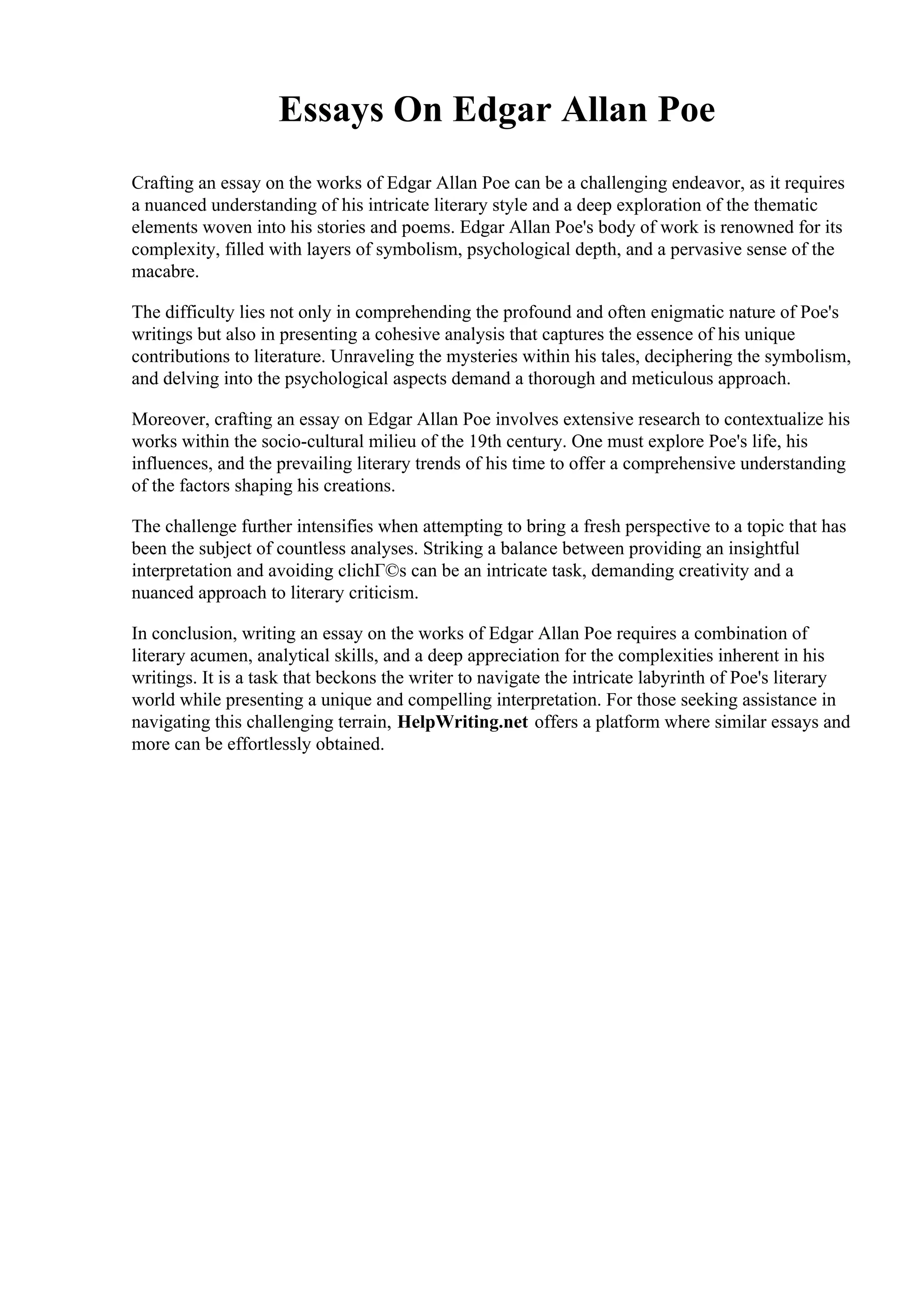 Essays On Edgar Allan Poe | PDF