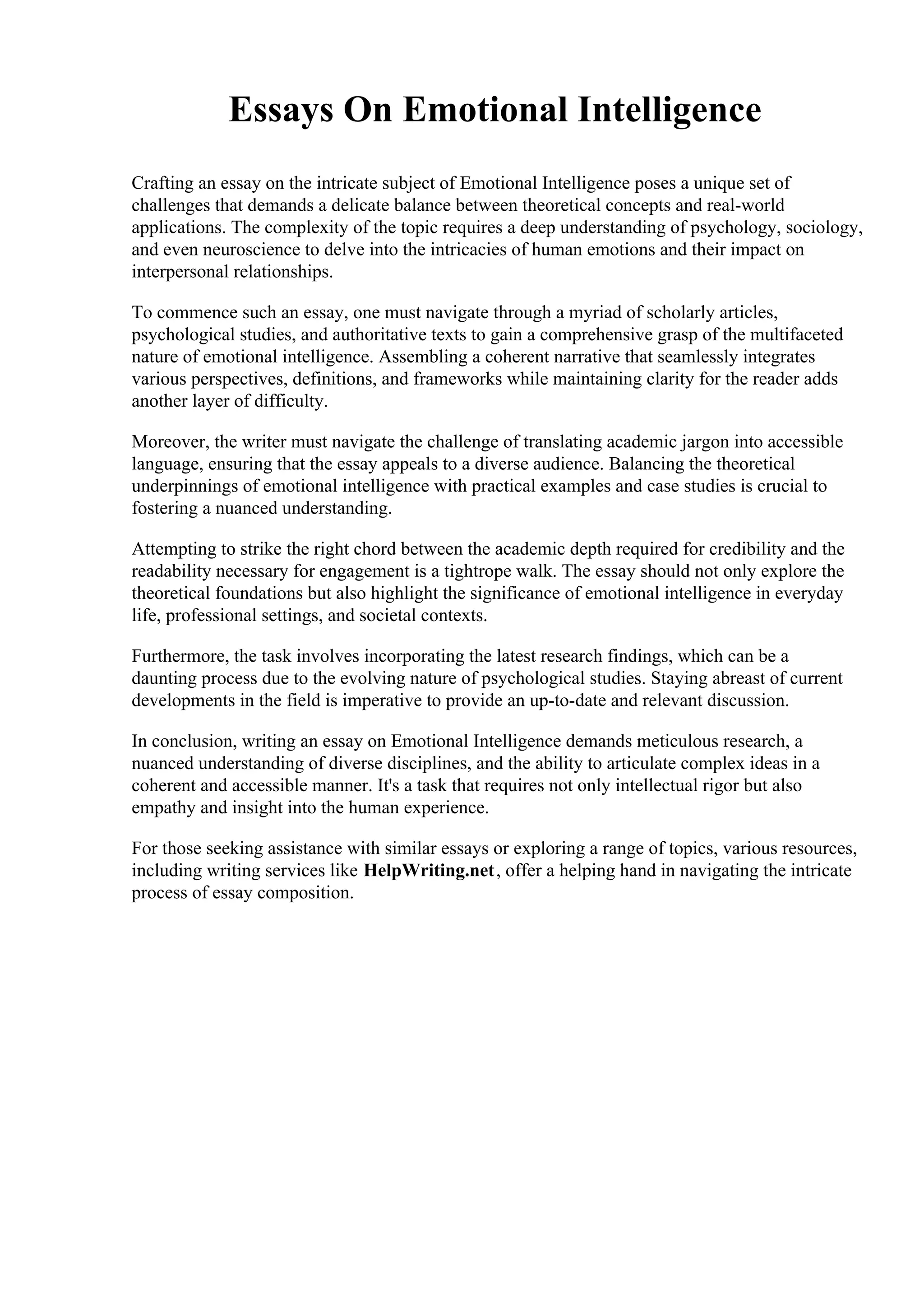 Essays On Emotional Intelligence | PDF