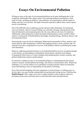 Essays On Environmental Pollution. Drury University | PDF