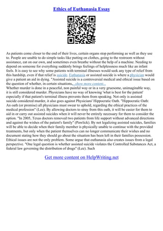 Essays On Euthanasia | PDF